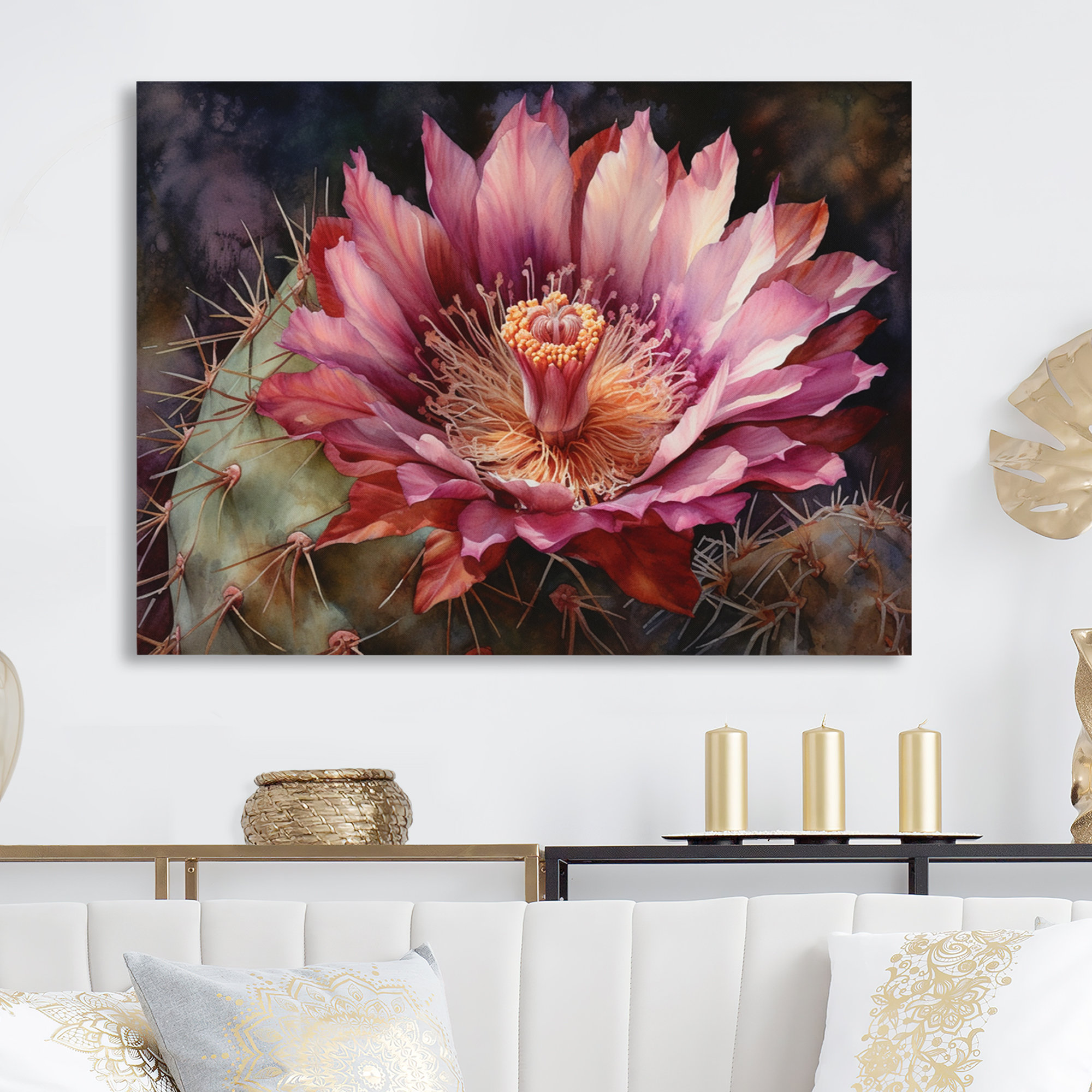 Bungalow Rose Pink Green Cactus Beauty III - Floral Cactus Metal Wall Décor - Wayfair Canada